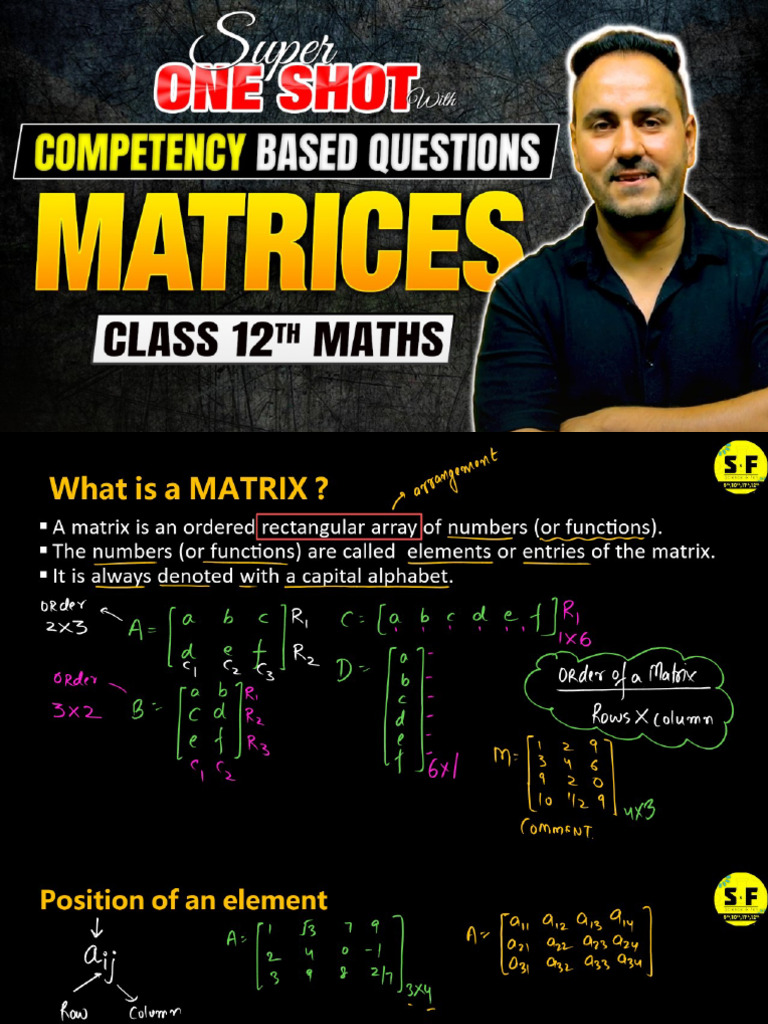Matrices Class 12th Super One Shot | PDF