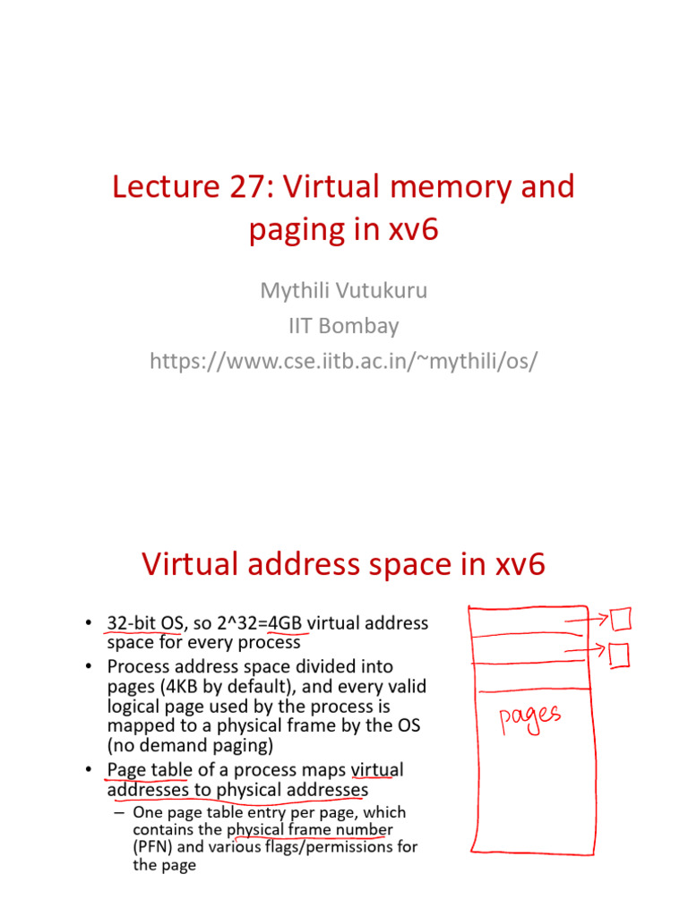 OS Lecture27 Virtual Memory and Paging in Xv6 | PDF | Operating System | Computer Architecture