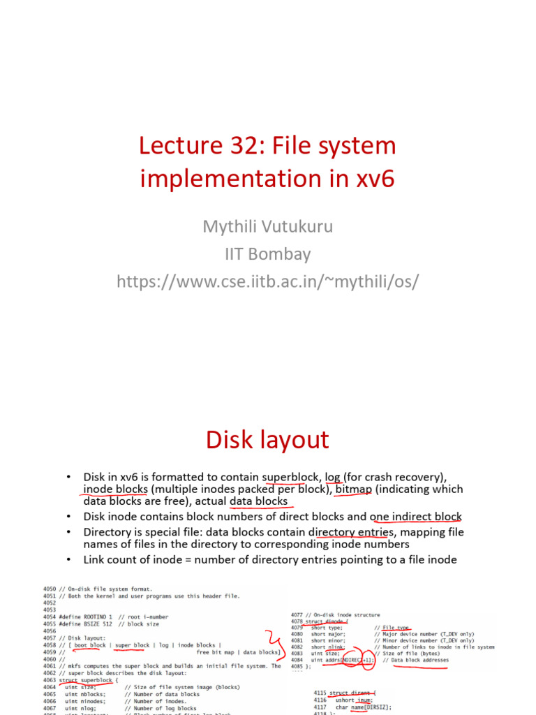 OS Lecture32 Filesystem in Xv6 | PDF | Pointer (Computer Programming) | Computer File