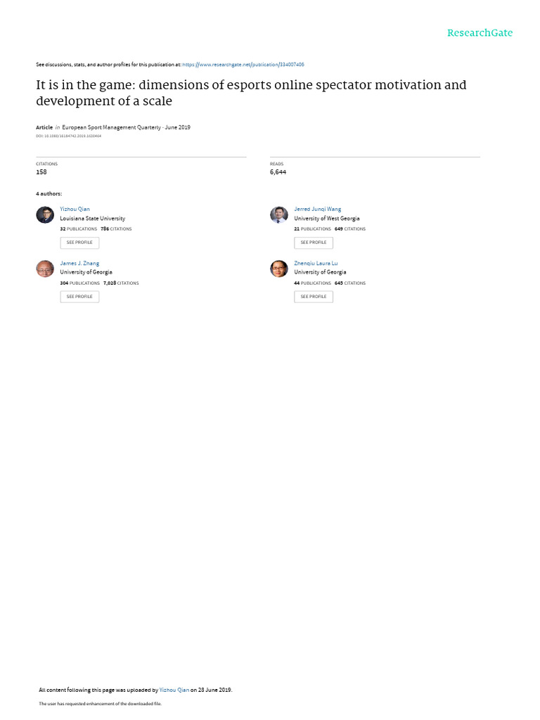 It Is in The Game: Dimensions of Esports Online Spectator Motivation ...