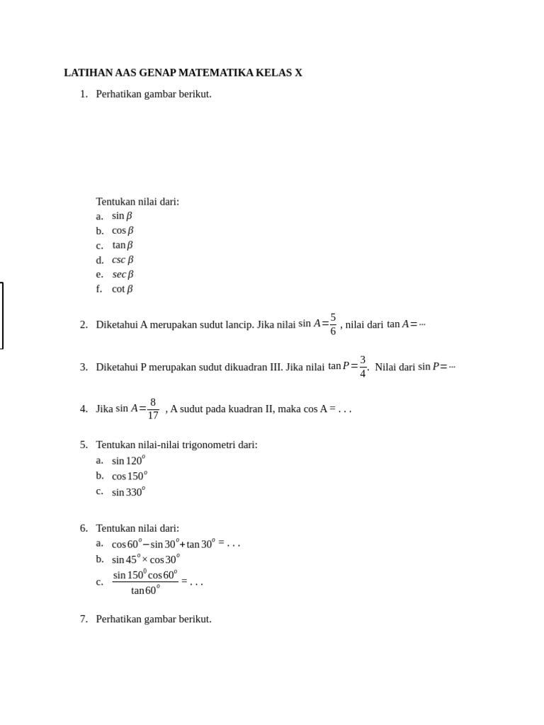 Latihan AAS Genap MTK - X | PDF