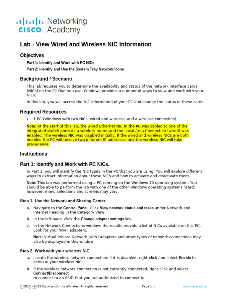 4.6.6 Lab View Wired and Wireless Nic Information | PDF | Ip Address ...
