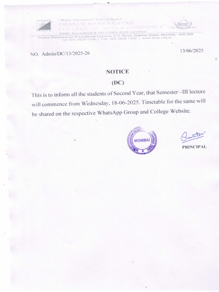 College Reopen Notice For Second Year | PDF