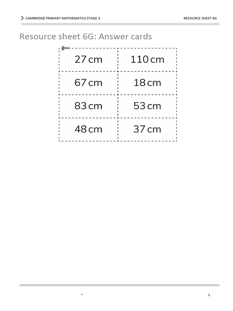 Cambridge Primary Math Stage 3 Answer Cards | PDF