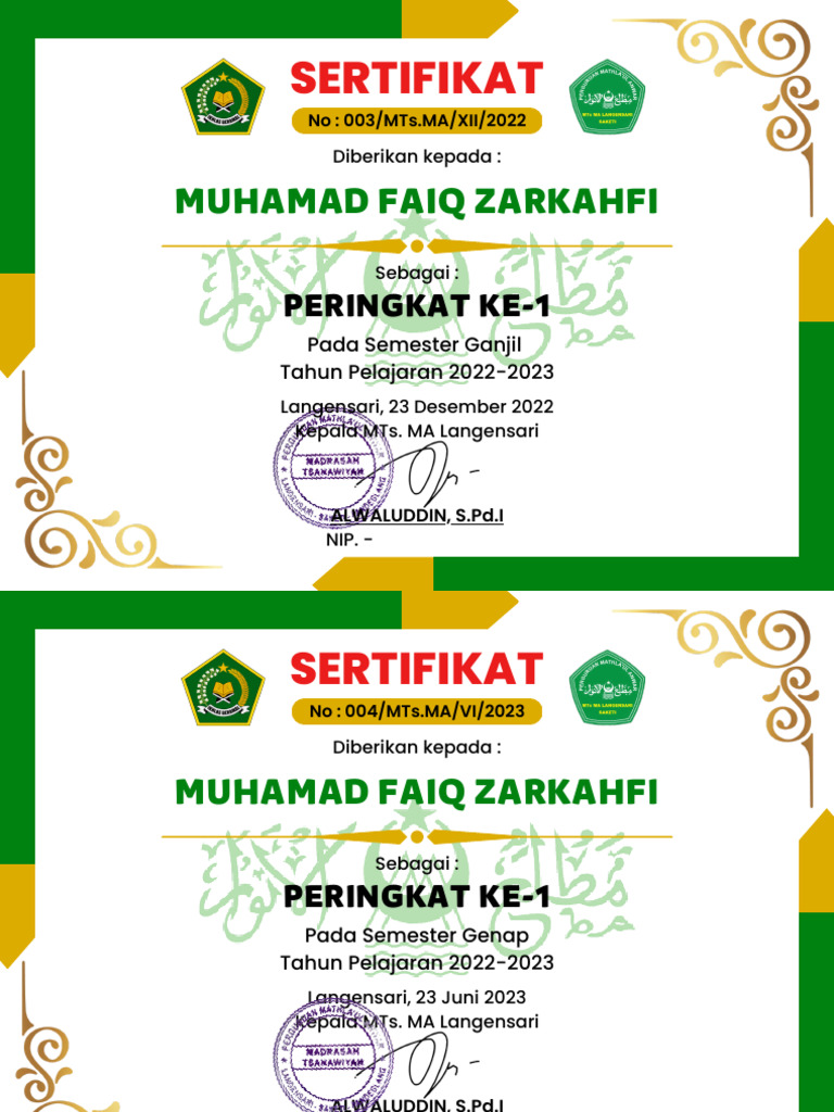 Sertifikat Siswa Terbaik | PDF