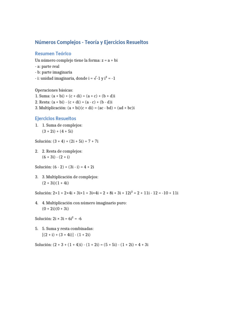Ejercicios Resueltos de Números Complejos | PDF