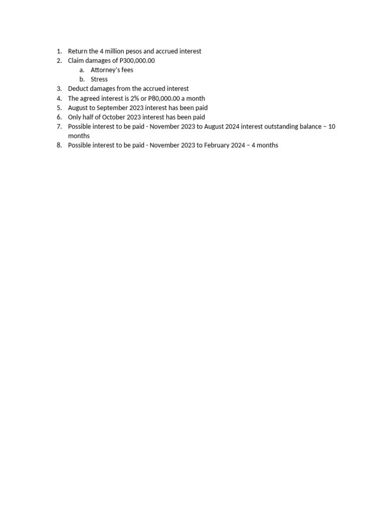Claim for Damages and Interest Breakdown | PDF