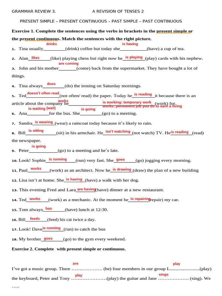 Grammar Review: Tenses Practice Exercises | PDF