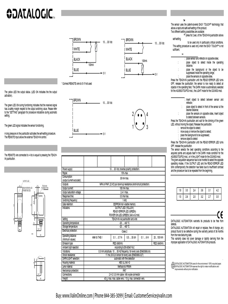 Datalogic S40-PR Sensor Manual | PDF | Electronic Engineering ...
