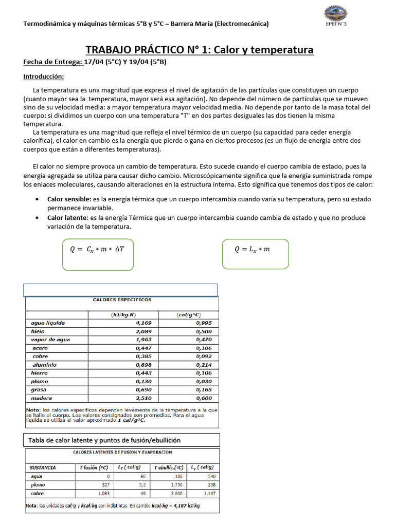 TPN°1 (Calor y Temperatura) Termodinamica | PDF | Calor | Temperatura