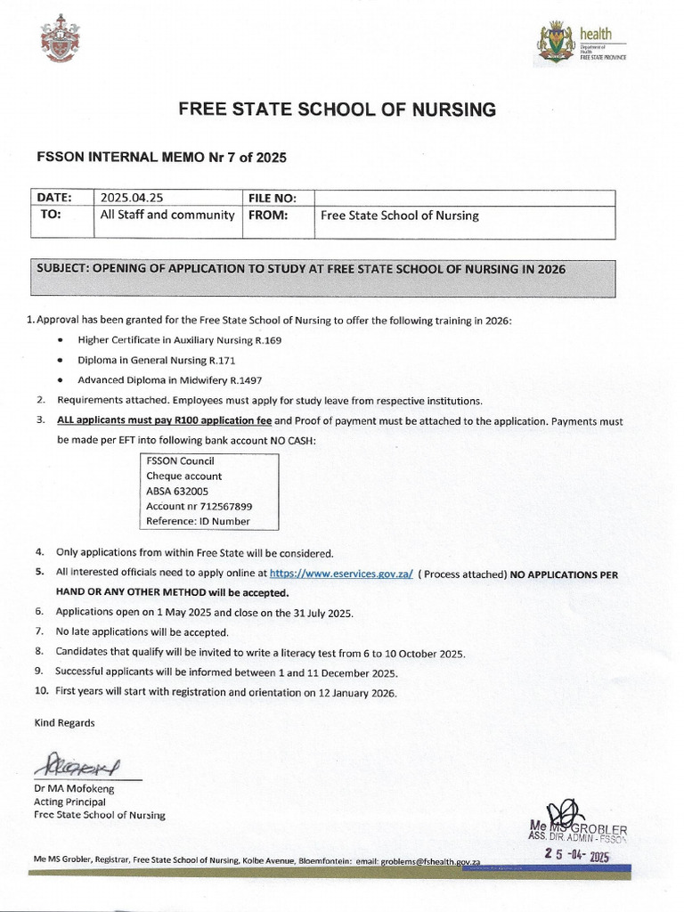 Internal Memo 7 of 2025 - Opening of Applications FSSON | PDF