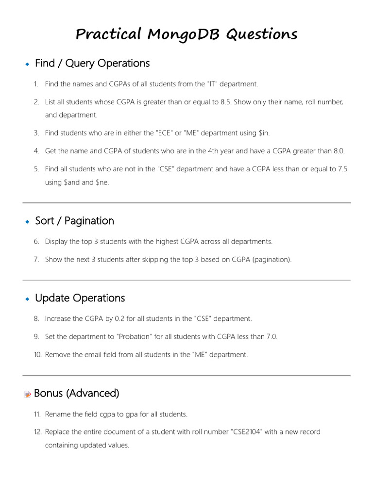 Media Assignments Files 2025 06 Practical MongoDB Questions | PDF | Chess Theory