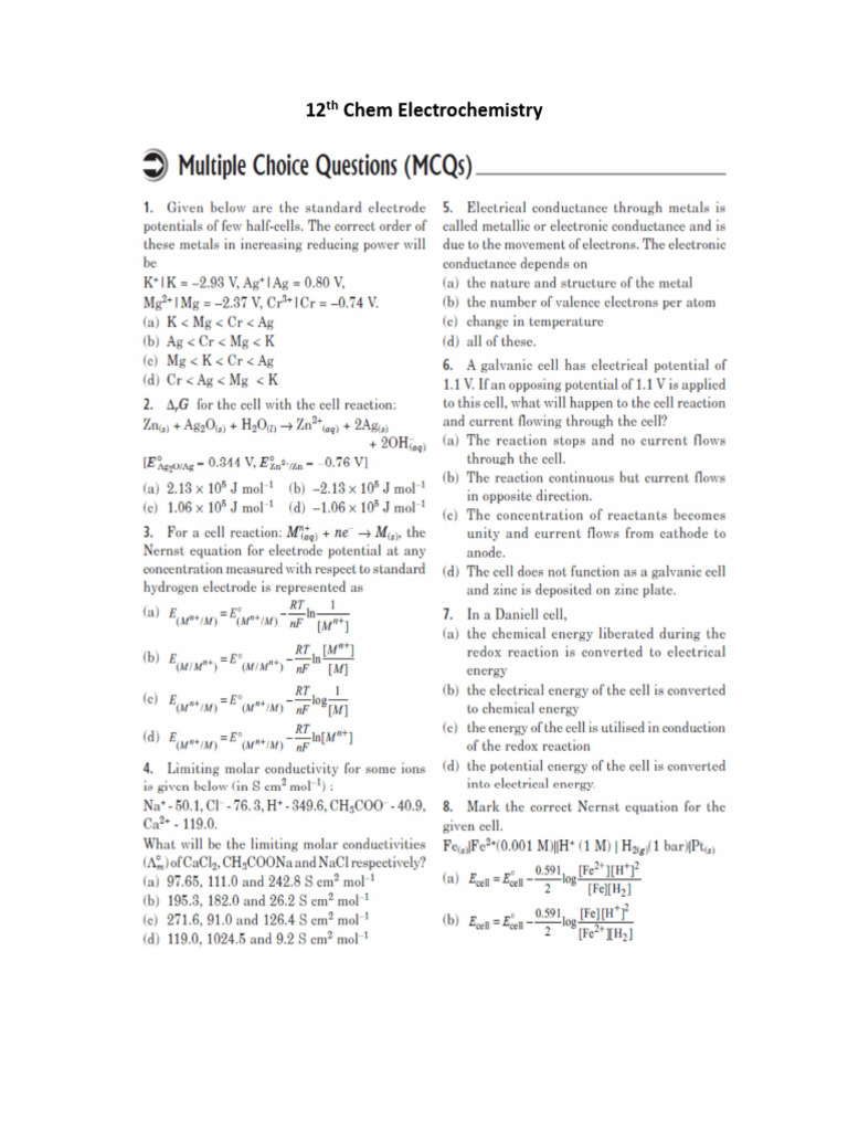 +2 Chem QP Electrochemistry 15.06 | PDF