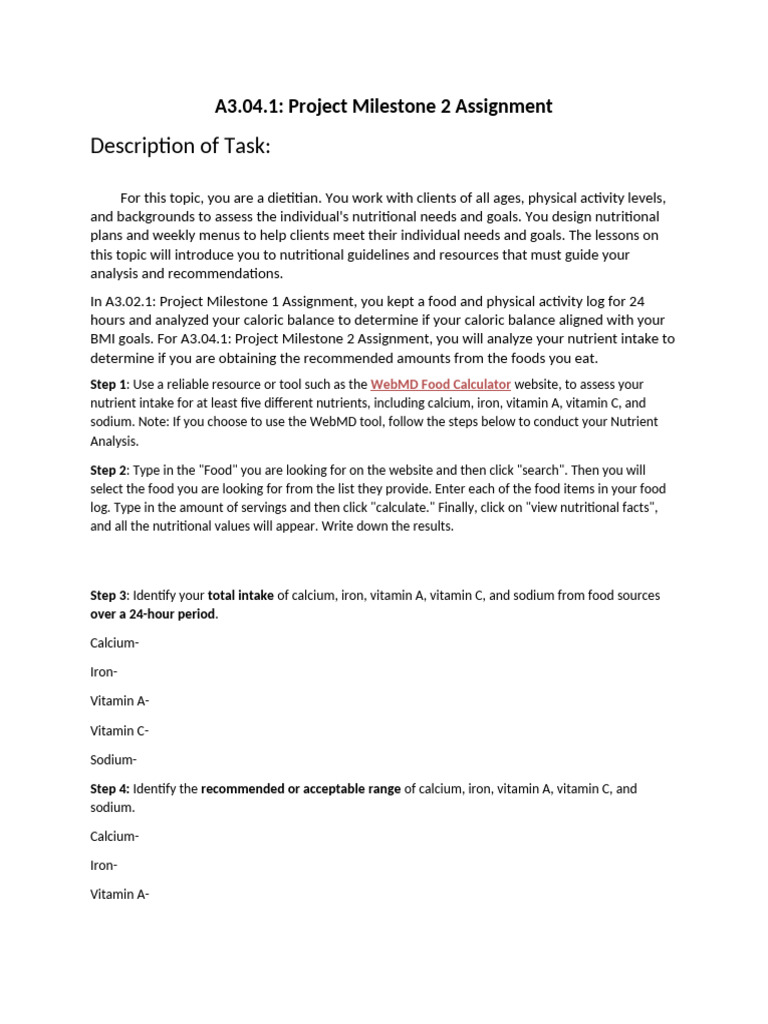 A3.04.1 Project Milestone 2 Assignment | PDF | Nutrients | Vitamin