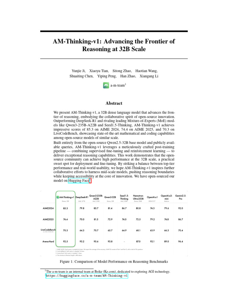AM-Thinking-v1: Advancing The Frontier of Reasoning at 32B Scale | PDF ...
