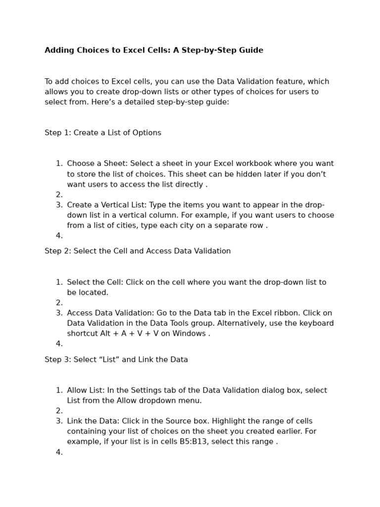 How To Add Choices On Excel Cell (Drop-Down) | PDF | Microsoft Excel ...