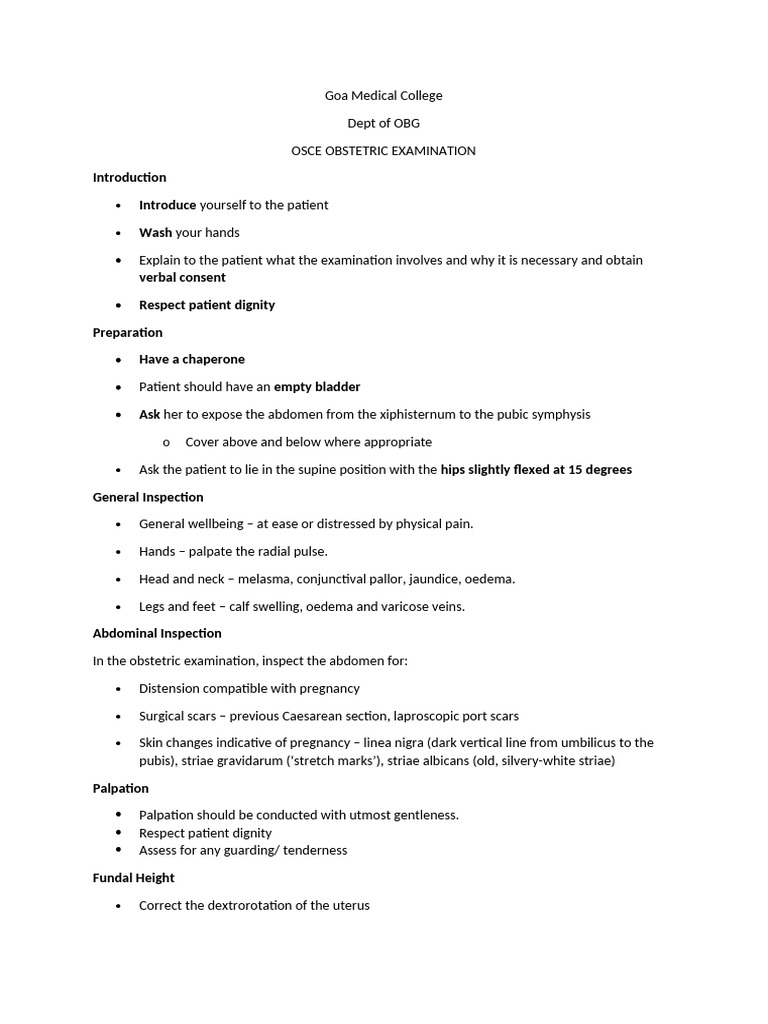 OSCE Obstetric Examination Guide | PDF