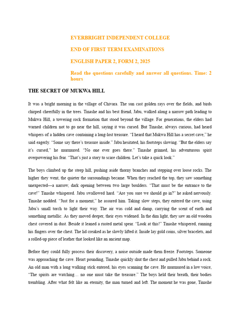 Everbright Form 2 English Paper 2 | PDF
