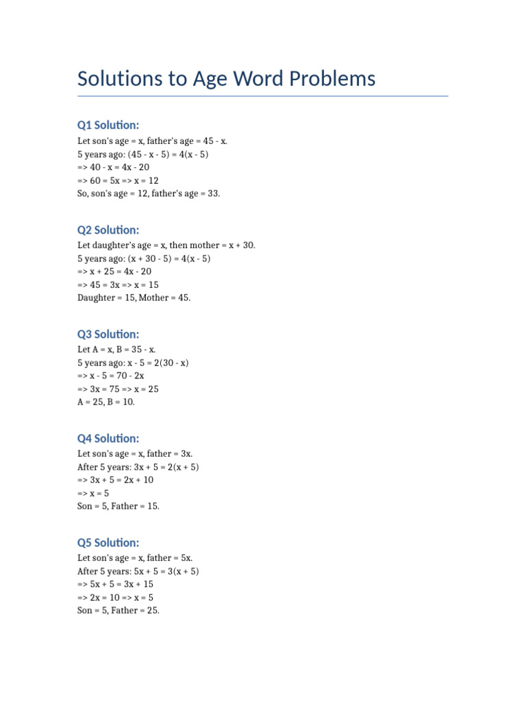 Age Problem Solutions Part1 | PDF