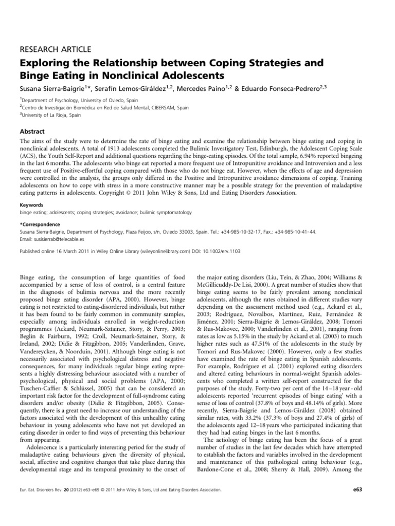Exploring The Relationship Between Coping Strategies and | PDF | Binge ...