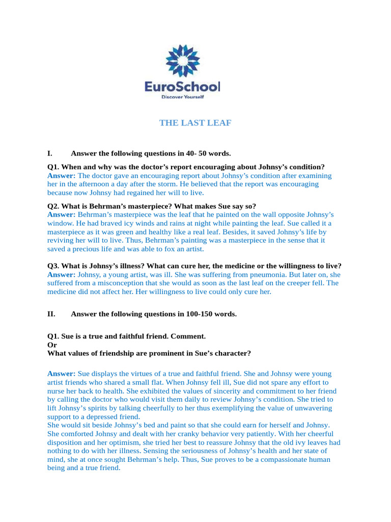 Johnsy's Illness and Behrman's Sacrifice | PDF