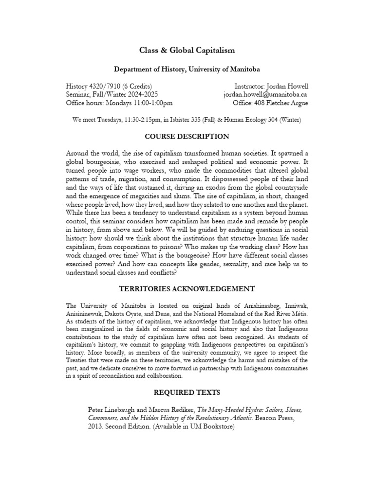 History 4320-7910 A01 Howell Syllabus 2025 (Final) | PDF | Academic ...