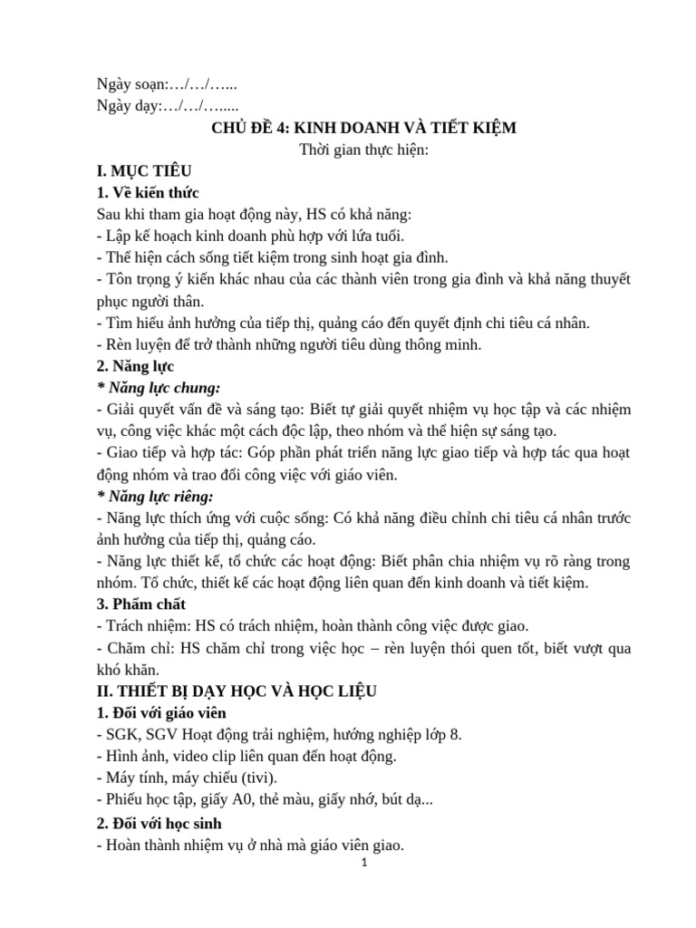 KHDH HĐTN 8 Chủ đề 4 - CTST - Bản 2 - ĐH ok | PDF
