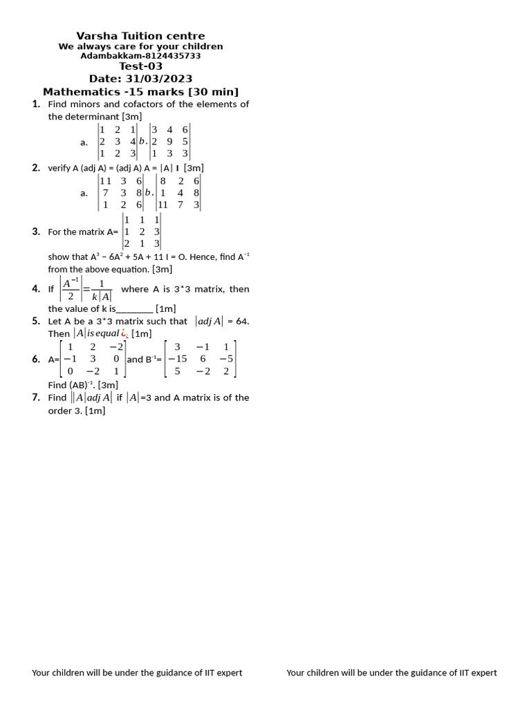 Mathematics Tuition Test Paper | PDF