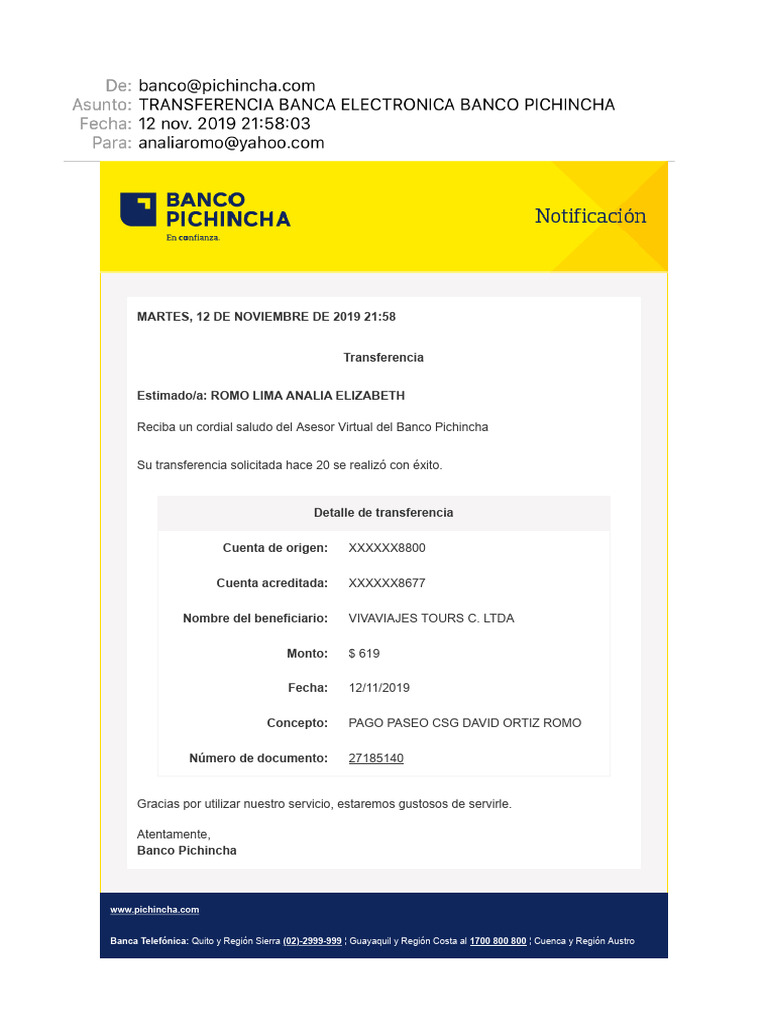 Transferencia Banca Electronica Banco Pichincha | PDF