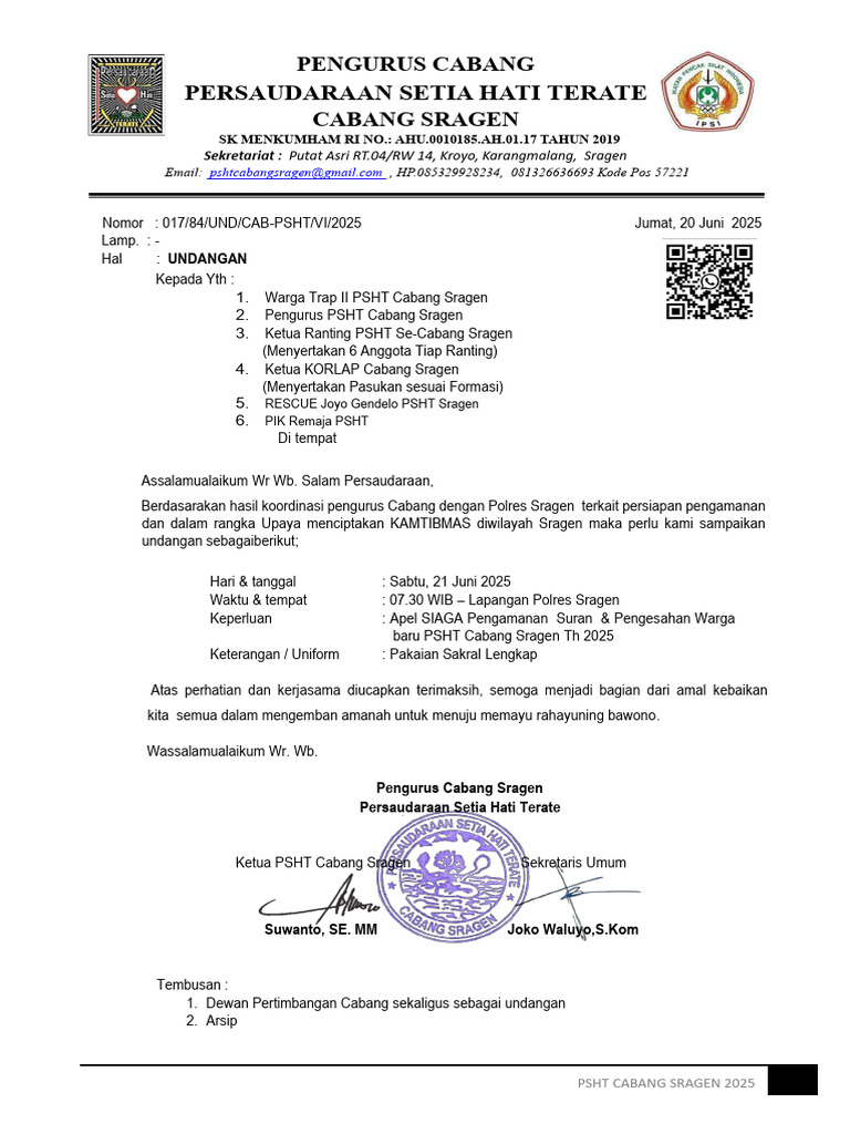 Undangan Apel Siaga PSHT Sragen 2025 | PDF
