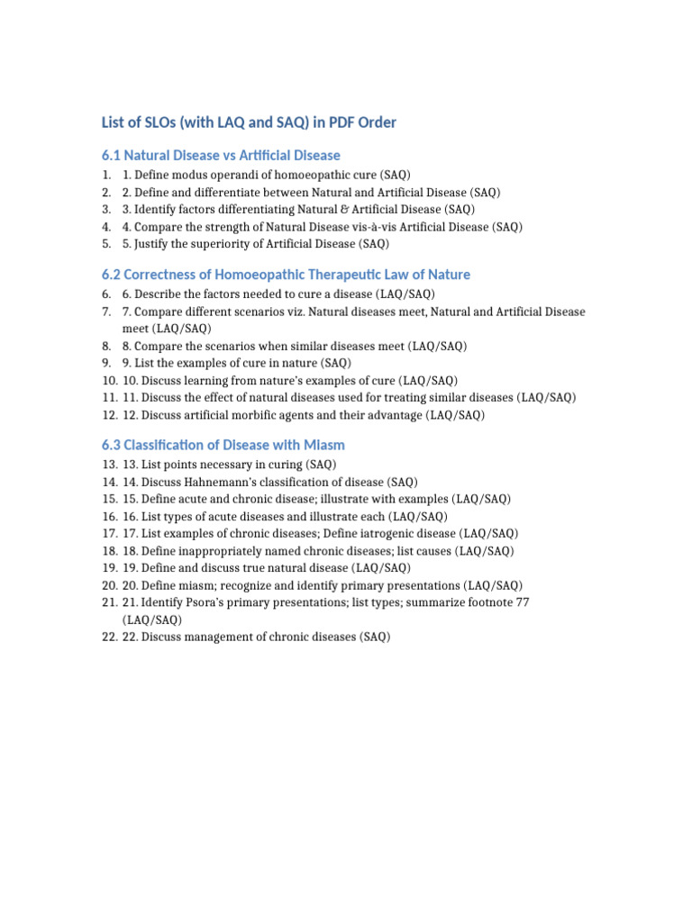 SLO List Organon | PDF