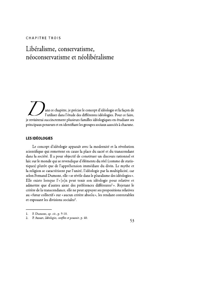 Libéralisme, Conservatisme, Néoconservatisme Et Néolibéralisme | PDF