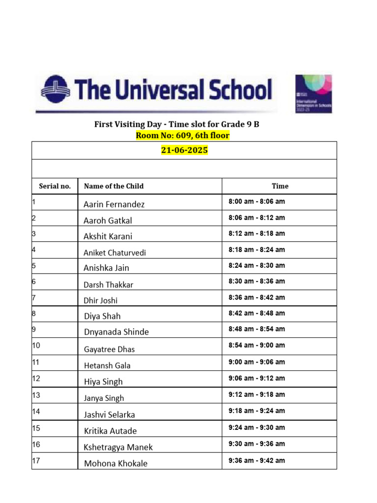Grade 9B - 1ST PTM Time Slots | PDF