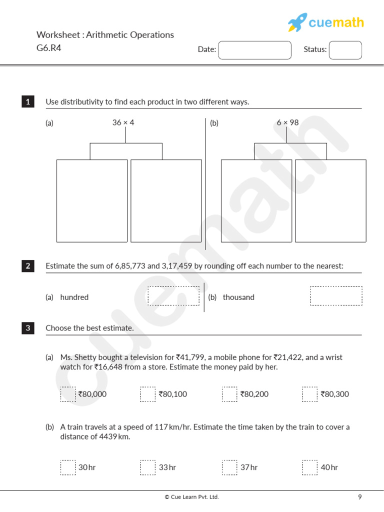 6th Grade Math Worksheet Arithmetic Operations | PDF