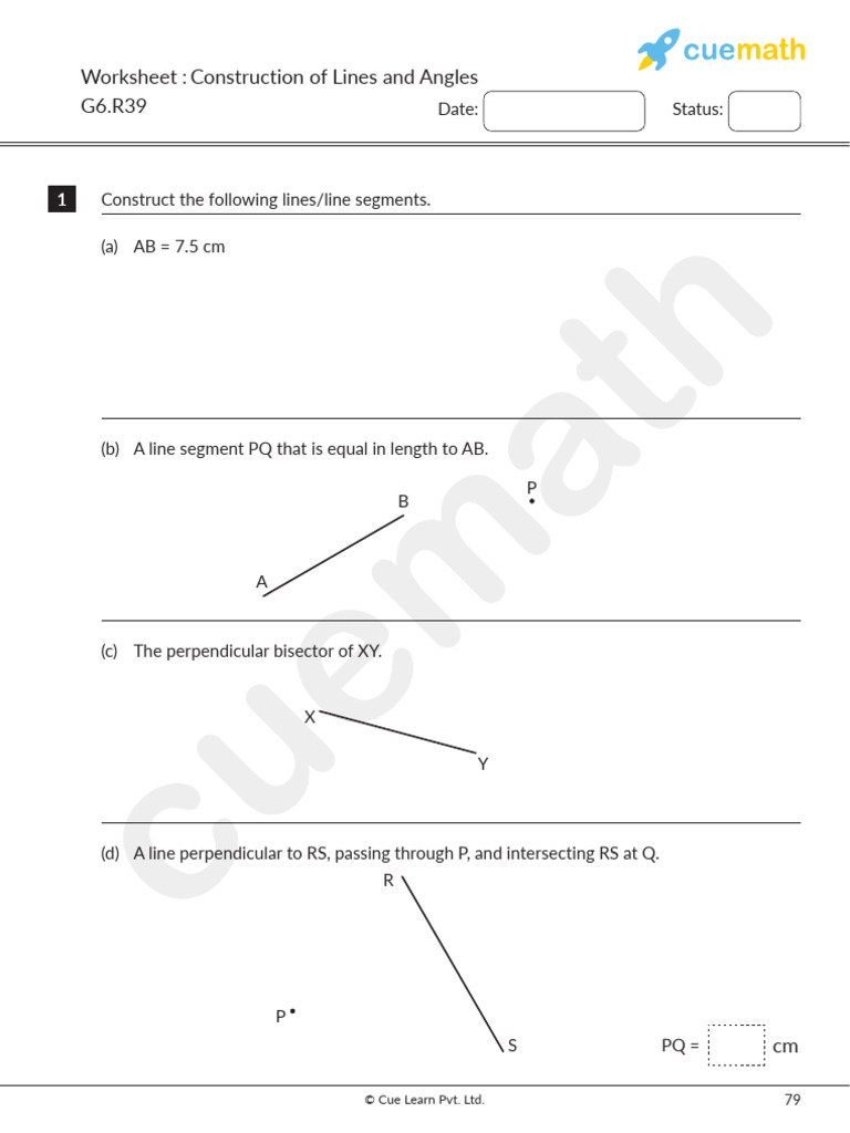 6th Grade Math Worksheet Construction of Lines and Angles | PDF