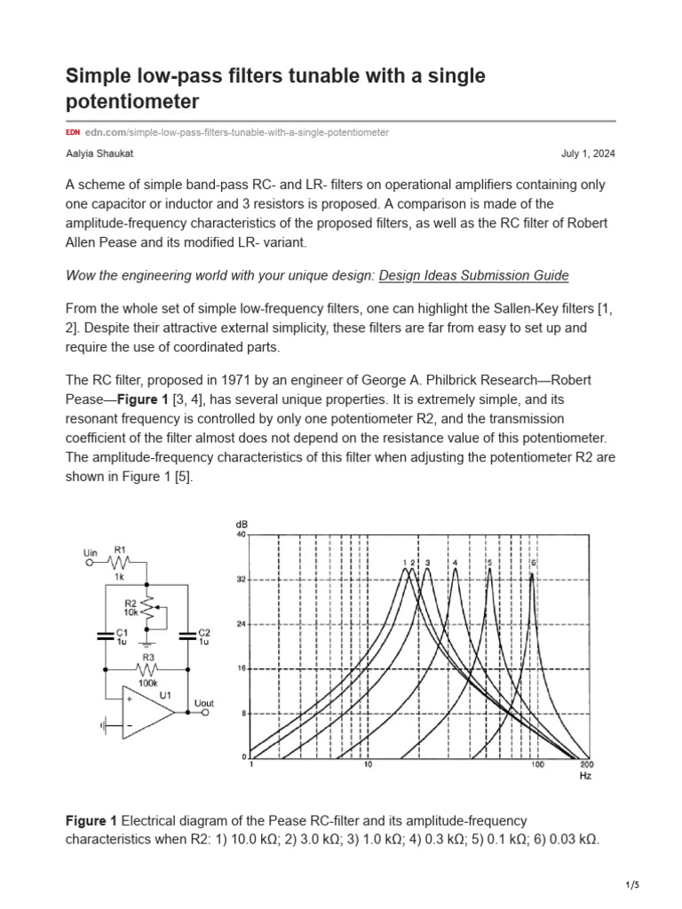 Low-Pass Filters Tunable With A Single Potentiometer | PDF | Electronic ...