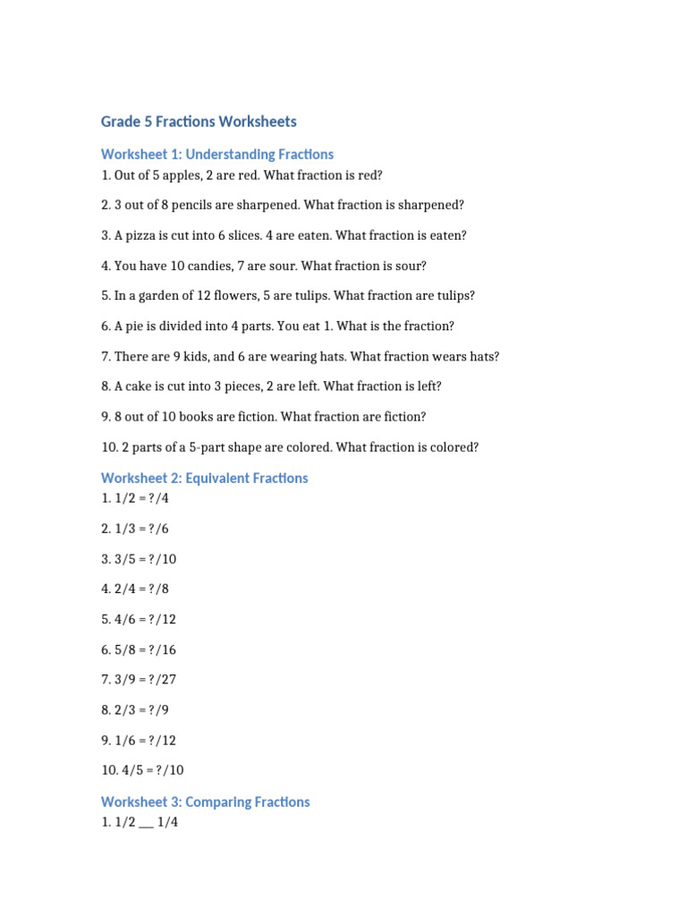 Grade 5 Fractions Worksheets | PDF