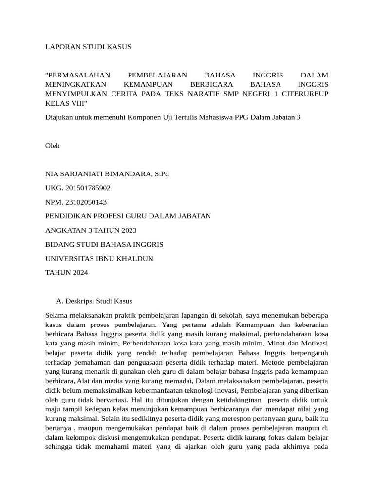Contoh Laporan Studi Kasus | PDF