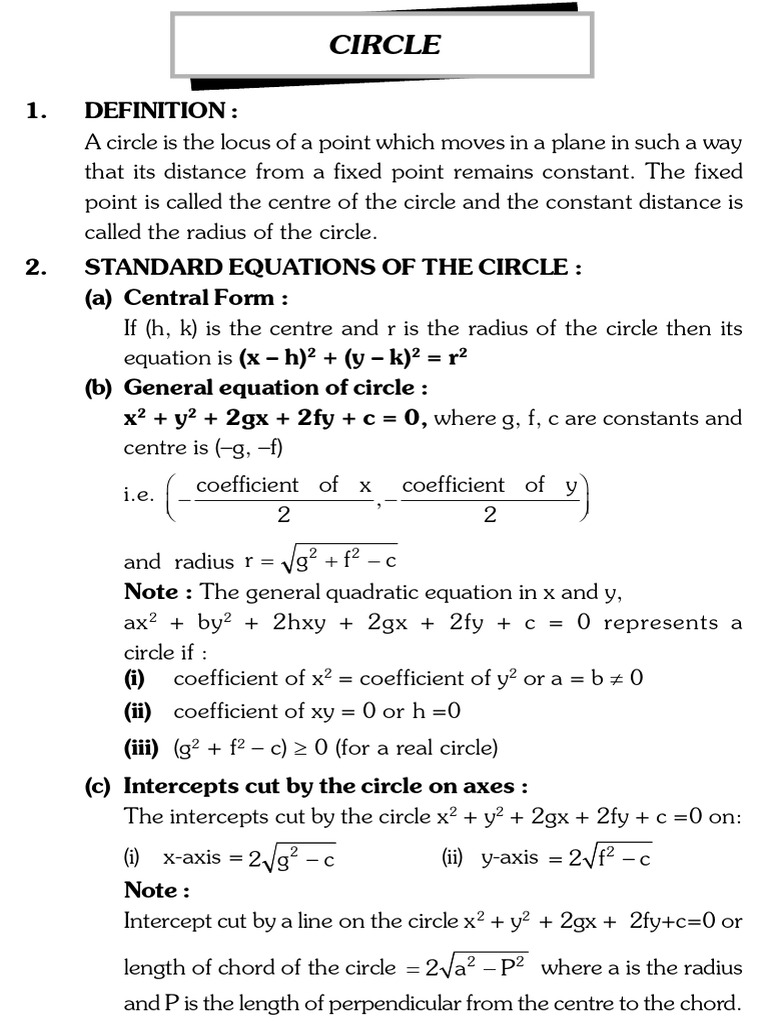 Circle Geometry: Definitions & Equations | PDF | Circle | Euclidean ...