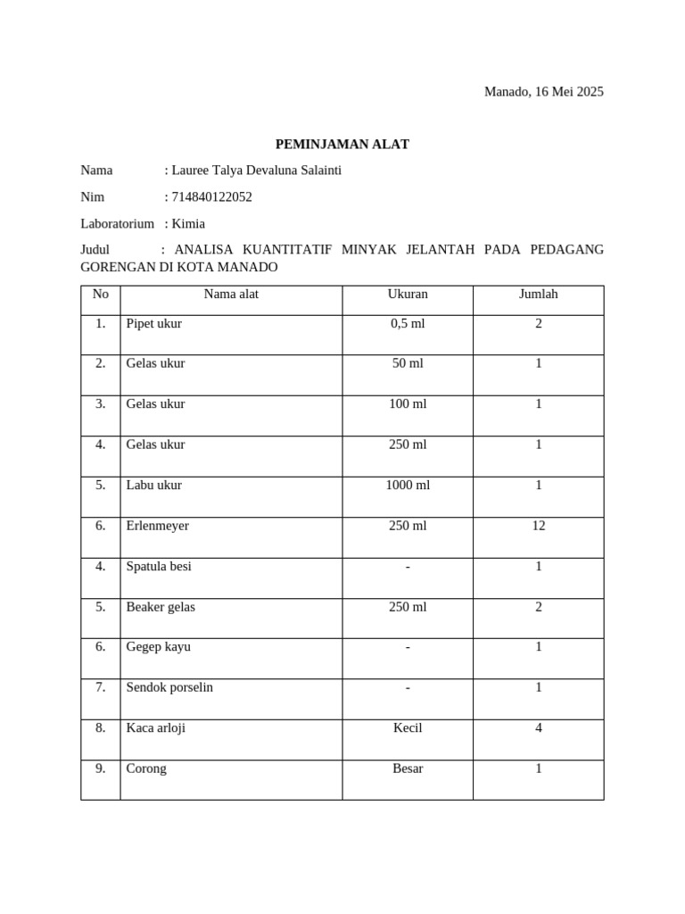 Peminjaman Alat Lab Kimia | PDF