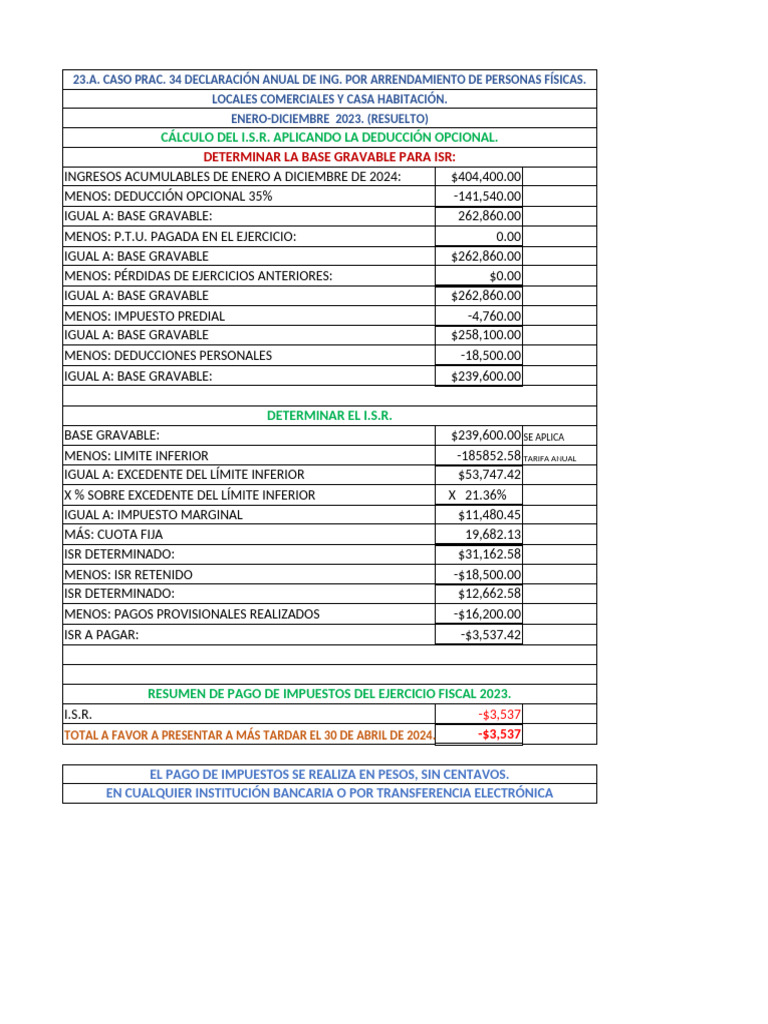 23.a. Caso Prac. 34 Declaración Anual de Ing. Por Arrendamiento Loc ...