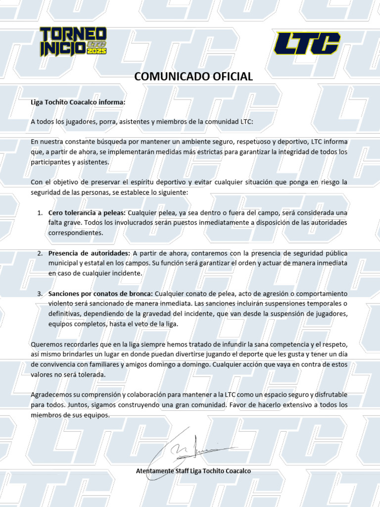 Comunicado Oficial LTC | PDF