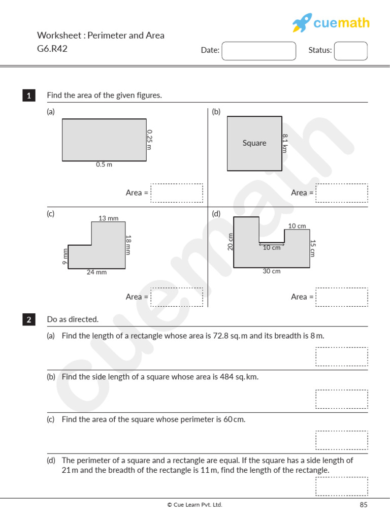 6th Grade Math Worksheets Perimeter and Area | PDF | Area | Length