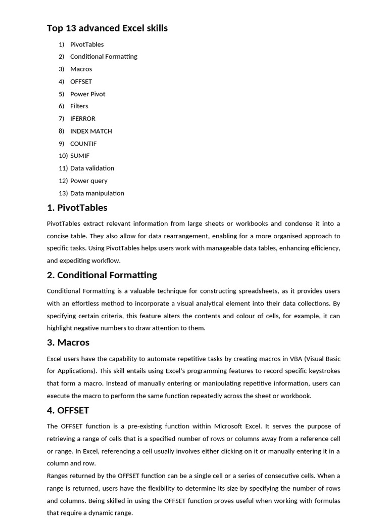 Top 13 Advanced Excel Skills | PDF | Microsoft Excel | Database Index