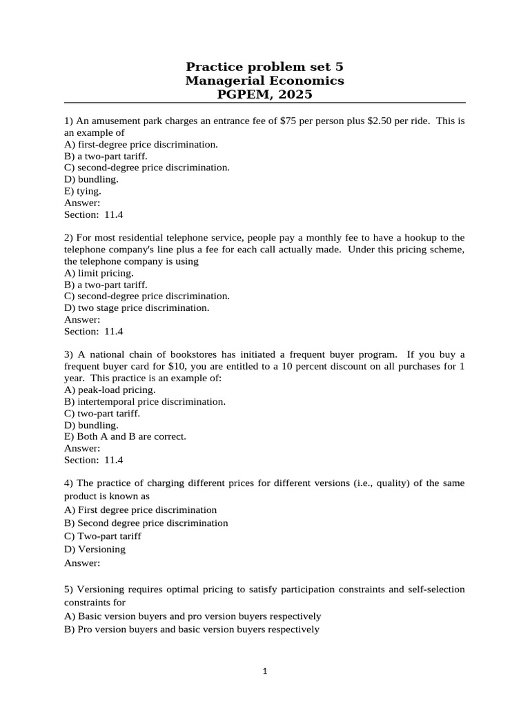 Managerial Economics Practice Problems | PDF | Business | Private Sector