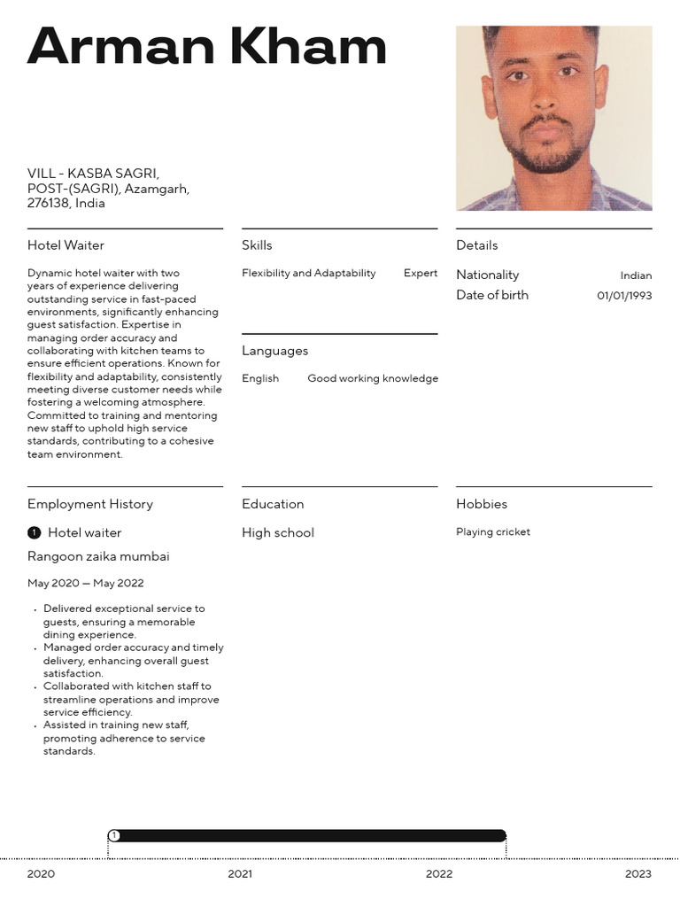 Arman Kham - Hotel Waiter | PDF