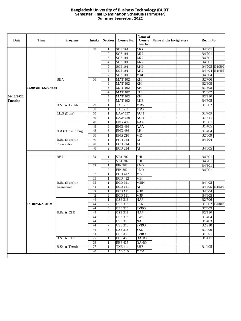 Final Examination Schedule - Summer 2022-06!12!2022-Trimester-Day ...