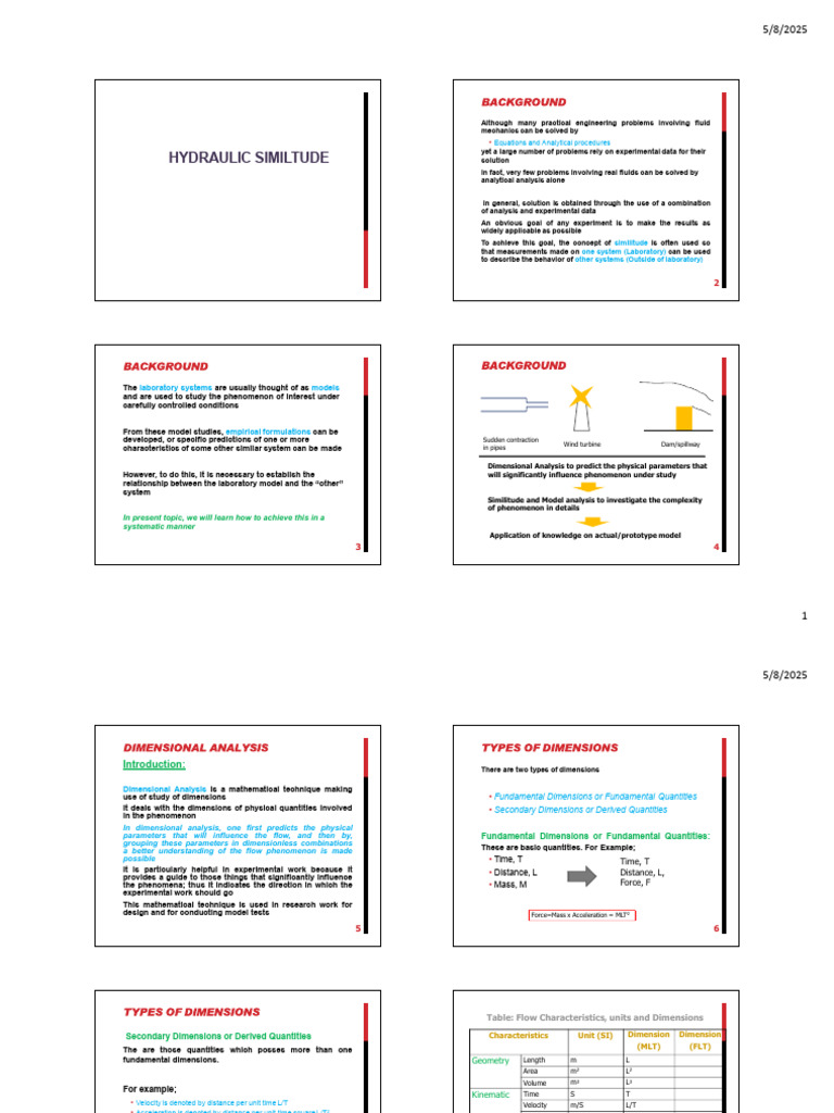 HANDOUTS UNIT 5 Dimensional Analysis | PDF | Force | Reynolds Number