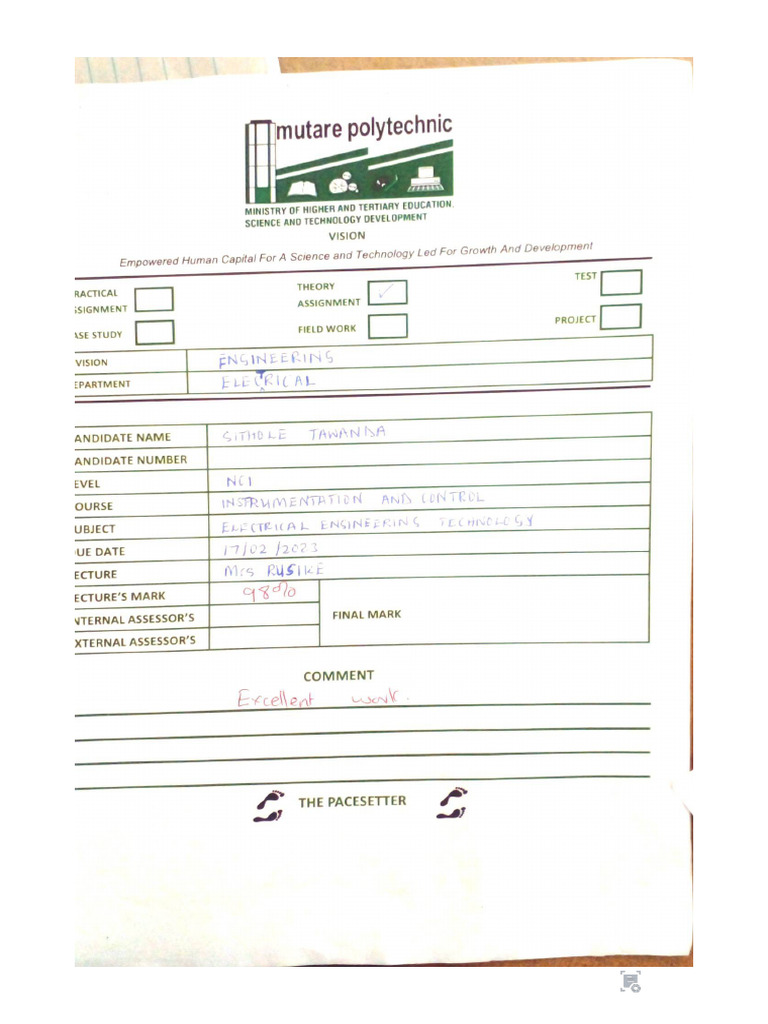 Tawanda EET ASSIGNMENT | PDF