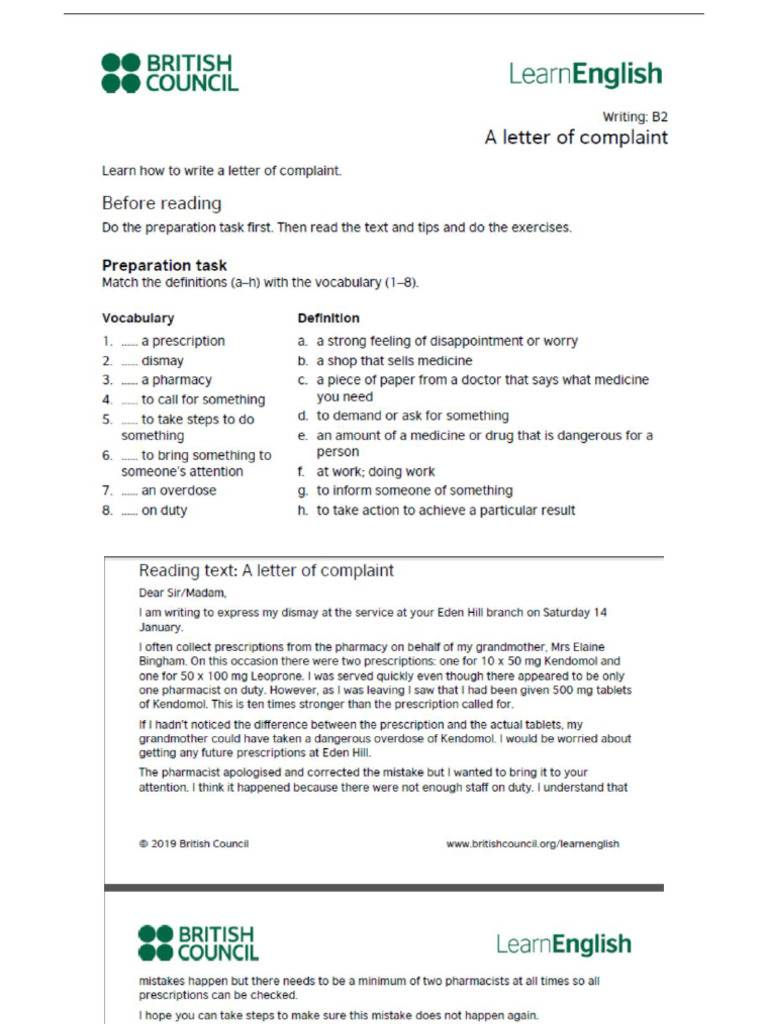 Letter of Complaint Exercise Final English TL | PDF